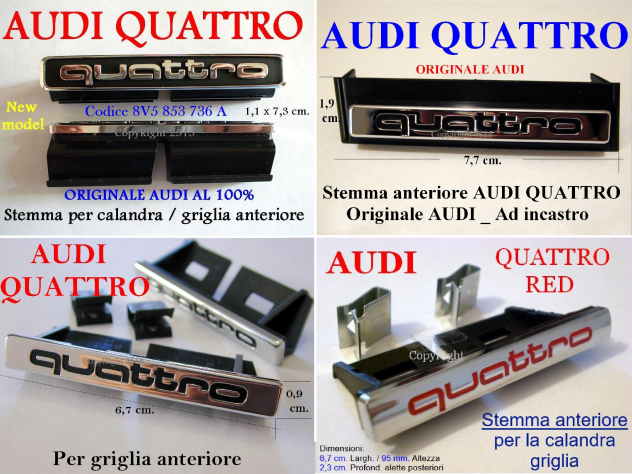 AUDI QUATTRO STEMMA ANTERIORE griglia calandra frontale davanti LOGO ...
