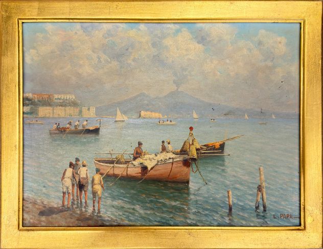 L Papa pittore quadro olio Veduta da Mergellina - Annunci Firenze
