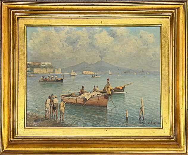 L Papa pittore quadro olio Veduta da Mergellina - Annunci Firenze